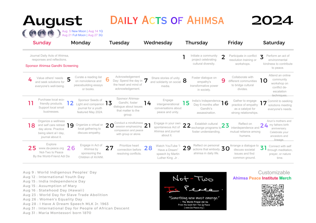 Daily Acts Of Ahimsa 2024 Calendar
