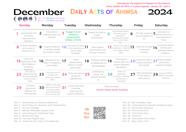 Daily Acts Of Ahimsa 2024 Calendar